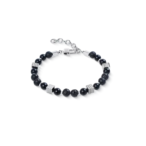 COEUR DE LION Onyx And Lava Bead Bracelet With Stainless Steel Mini Spike Cubes - Silver