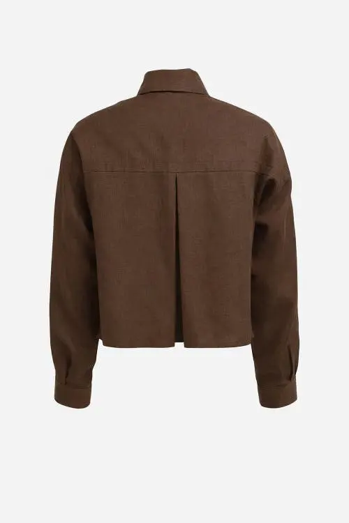 EXQUISE Seleneelle Long Sleeve Linen Crop Jacket