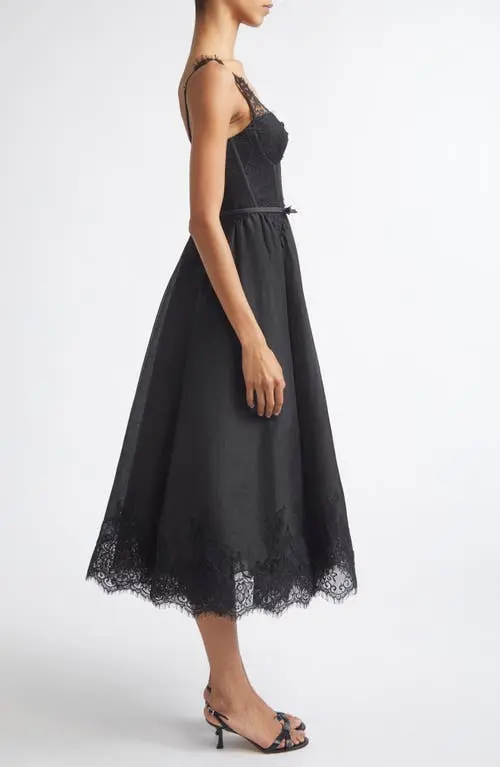Zimmermann Valiant Lace Trim Corset Midi Dress