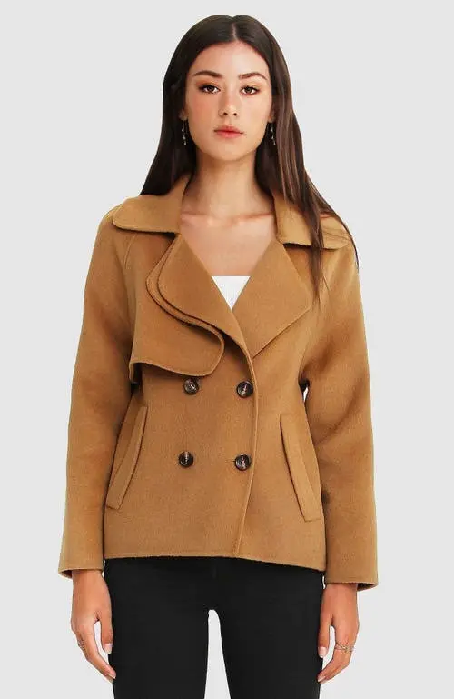BELLE & BLOOM Double Breasted Wool Blend Coat - Camel