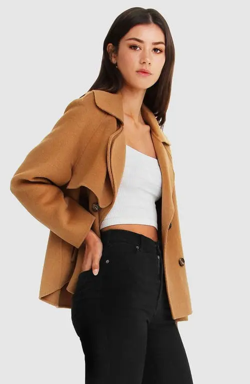 BELLE & BLOOM Double Breasted Wool Blend Coat - Camel