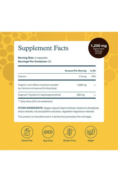 YOUTHEORY Lion's Mane Plus Brain Support Mushroom Supplement 60 Vegetarian Capsules