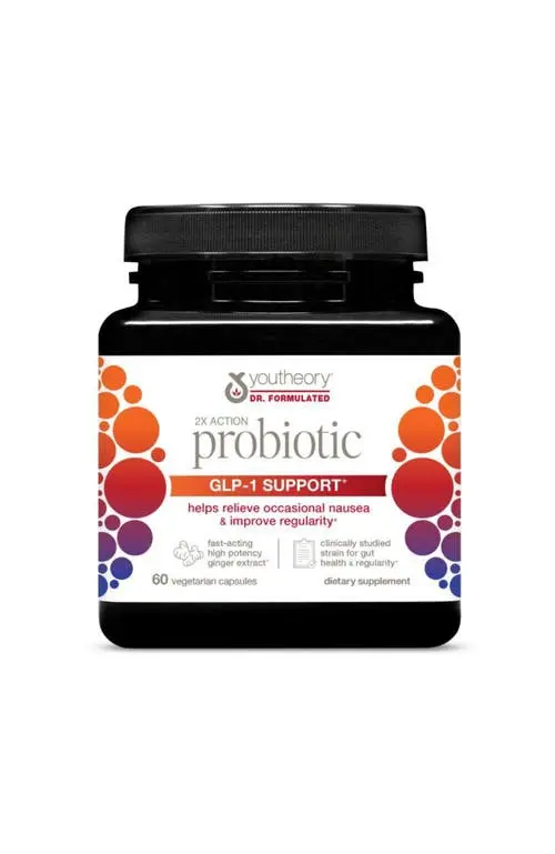 YOUTHEORY 2x Action Probiotic Clinically Studied Digestive Support Supplement 60 Vegetarian Capsules - None
