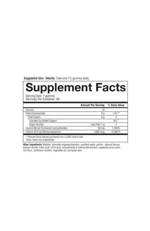 YOUTHEORY B12 B6 Zero Sugar Brain Support Gummy Supplement 90 Count 90ct