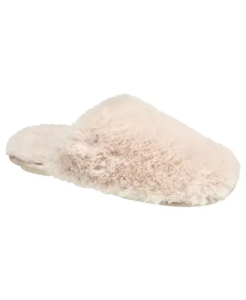 Nine West Faux Fur Closed Scuff Slipper - Egg Shell