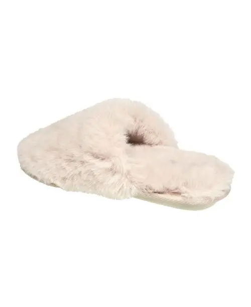 Nine West Faux Fur Closed Scuff Slipper - Egg Shell