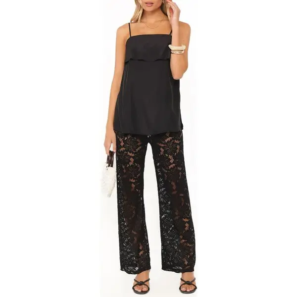 PETAL & PUP Ethel Lace 2-piece Camisole And Wide Leg Pants Set - Black