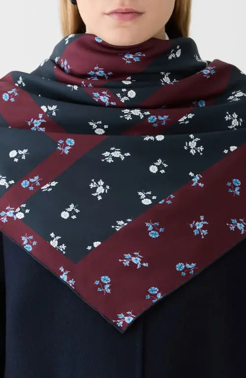 Lafayette 148 New York Floral Silk Scarf - Aubergine Multi