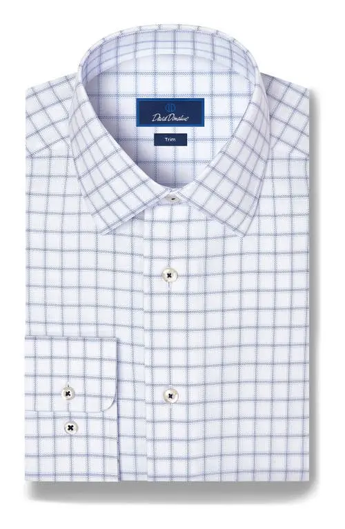 David Donahue Trim Fit Windowpane Check Dress Shirt - White/navy