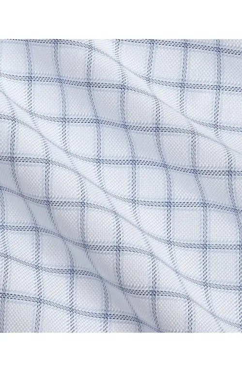 David Donahue Trim Fit Windowpane Check Dress Shirt - White/navy