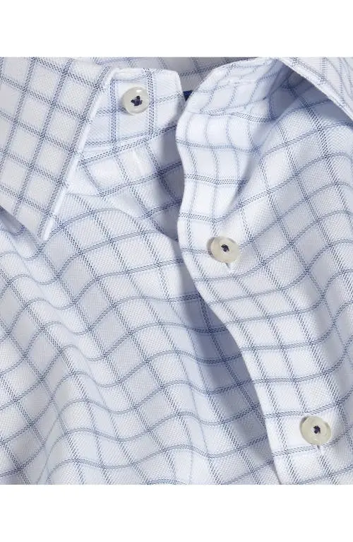 David Donahue Trim Fit Windowpane Check Dress Shirt - White/navy