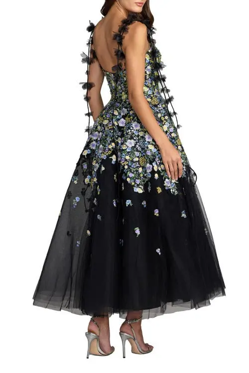Mac Duggal Floral Embroidered Tulle A-line Gown