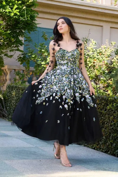 Mac Duggal Floral Embroidered Tulle A-line Gown