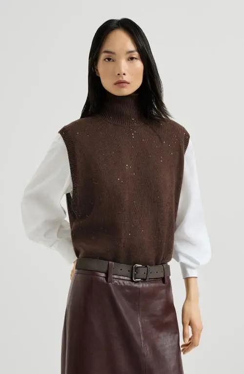 Brunello Cucinelli Cashmere And Silk Diamond Yarn Turtleneck Sweater Vest - Brown
