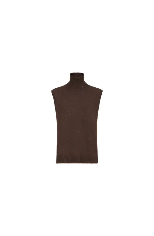 Brunello Cucinelli Cashmere And Silk Diamond Yarn Turtleneck Sweater Vest - Brown