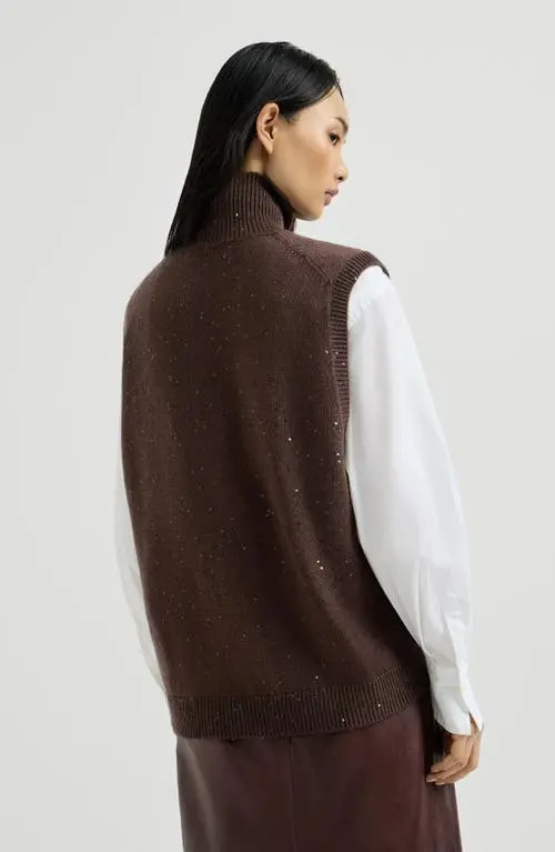 Brunello Cucinelli Cashmere And Silk Diamond Yarn Turtleneck Sweater Vest - Brown