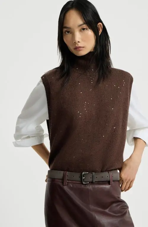 Brunello Cucinelli Cashmere And Silk Diamond Yarn Turtleneck Sweater Vest - Brown