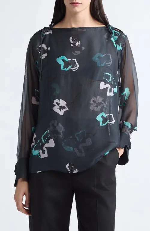 Emporio Armani Abstract Print Silk Top - Navy