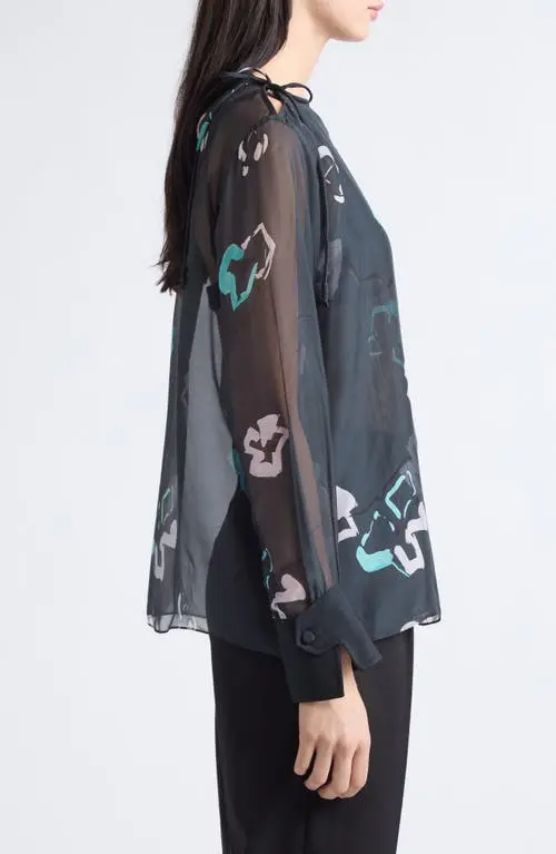 Emporio Armani Abstract Print Silk Top - Navy
