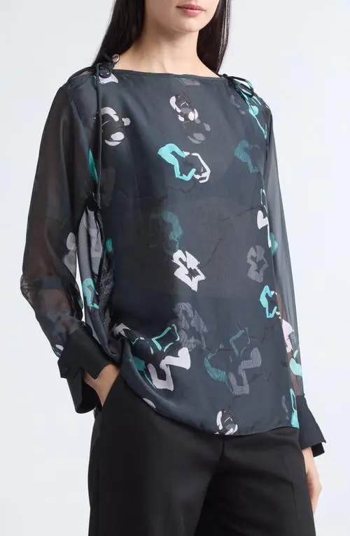 Emporio Armani Abstract Print Silk Top - Navy