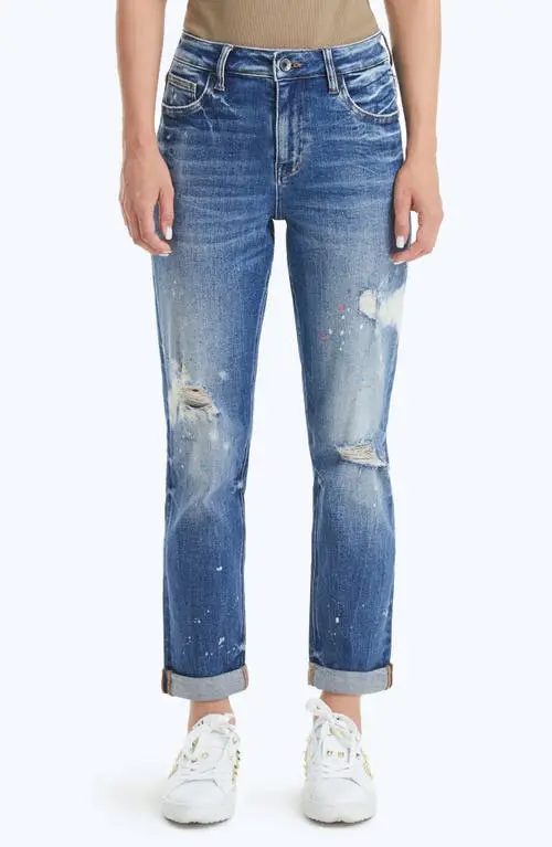 BAYEAS Paint Splatter Ripped High Waist Mom Jeans - Mascara