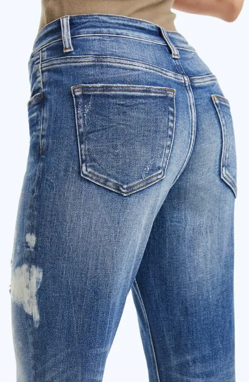 BAYEAS Paint Splatter Ripped High Waist Mom Jeans - Mascara