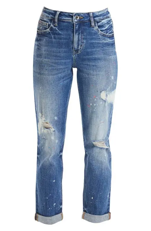 BAYEAS Paint Splatter Ripped High Waist Mom Jeans - Mascara