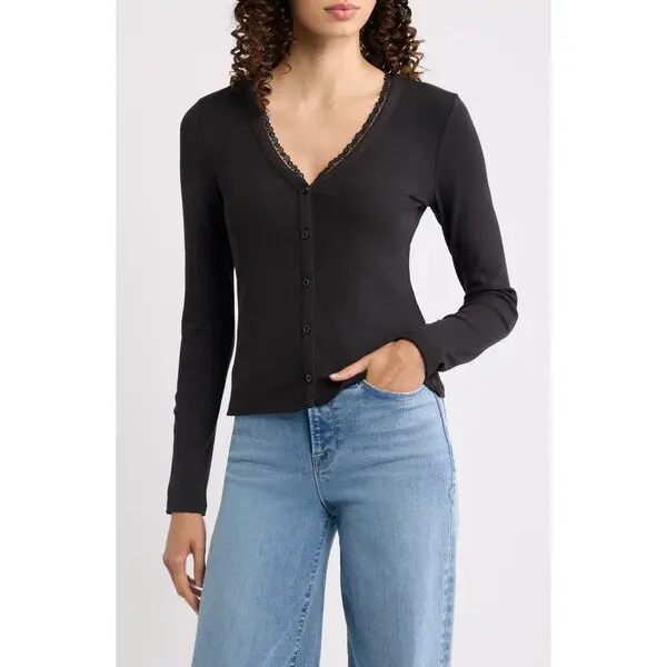 FRAME Rib Trim Cardigan - Black