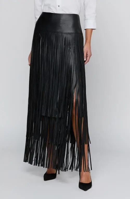 L'Agence Karoline Faux Leather Fringe Maxi Skirt