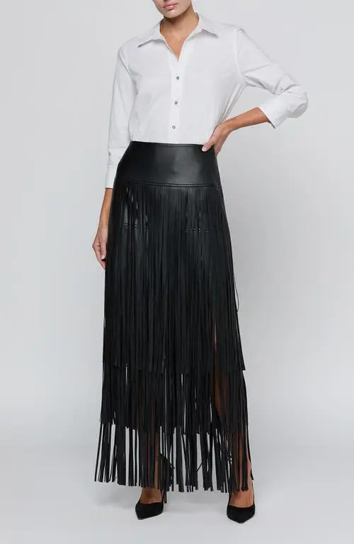 L'Agence Karoline Faux Leather Fringe Maxi Skirt