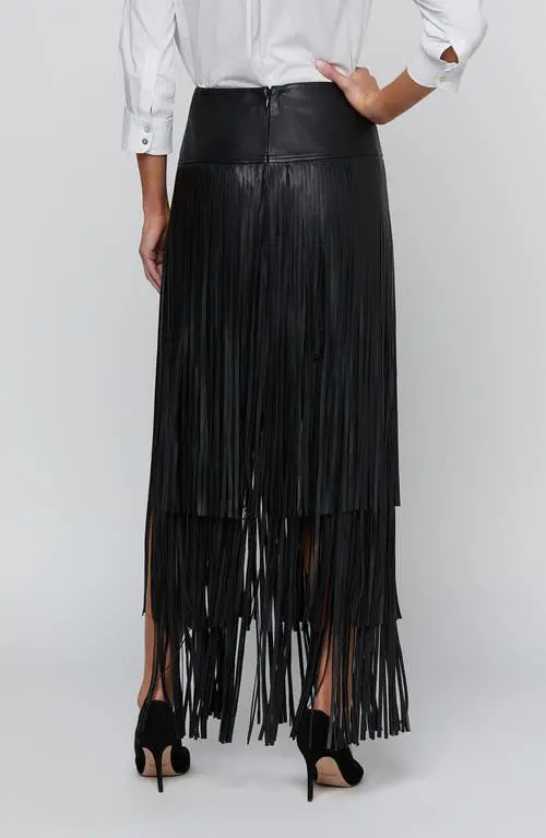 L'Agence Karoline Faux Leather Fringe Maxi Skirt
