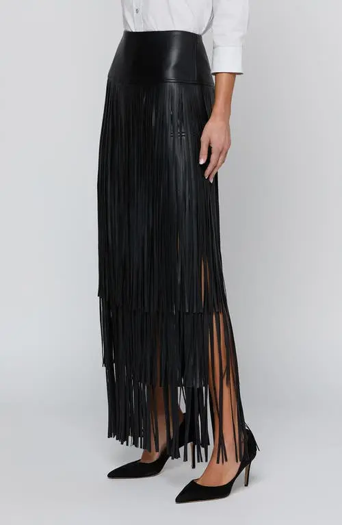 L'Agence Karoline Faux Leather Fringe Maxi Skirt