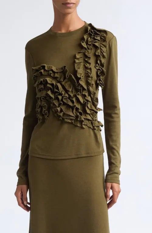 Ulla Johnson Polina Ruffle Wool Jersey Top - Loden