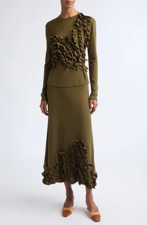 Ulla Johnson Polina Ruffle Wool Jersey Top - Loden