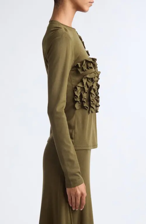 Ulla Johnson Polina Ruffle Wool Jersey Top - Loden