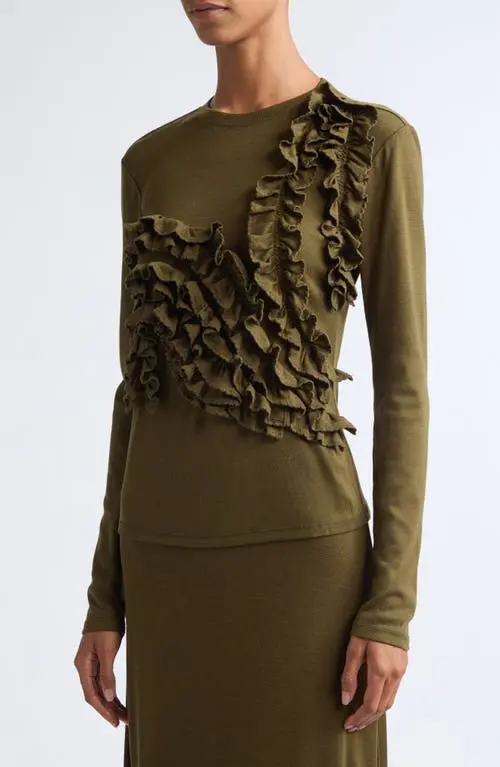 Ulla Johnson Polina Ruffle Wool Jersey Top - Loden