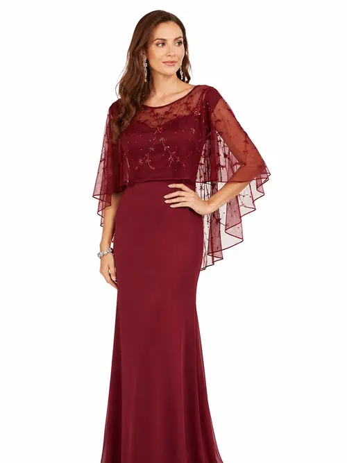 LARA NEW YORK Flutter Capelet With Beaded Tulle - Wine