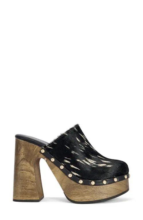 AZALEA WANG Picard Genuine Calf Hair Platform Clog - Black Multi