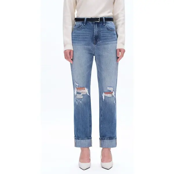 BAYEAS High Waist Straight Leg Ripped Jeans