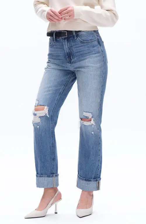 BAYEAS High Waist Straight Leg Ripped Jeans
