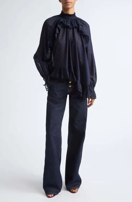 Ulla Johnson Marcella Clip Dot Ruffle Top - Nightfall
