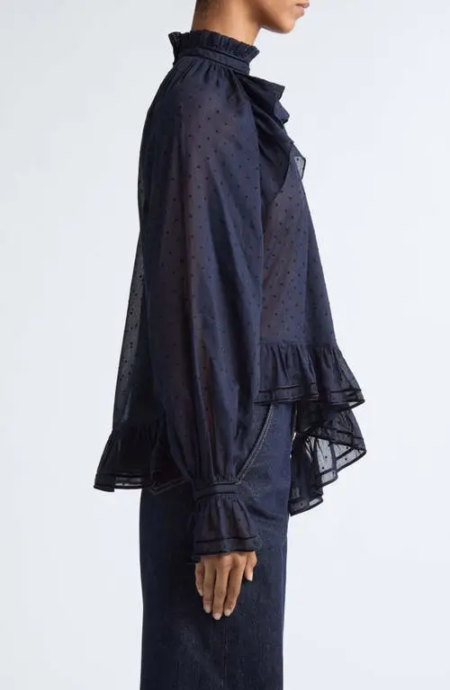Ulla Johnson Marcella Clip Dot Ruffle Top - Nightfall