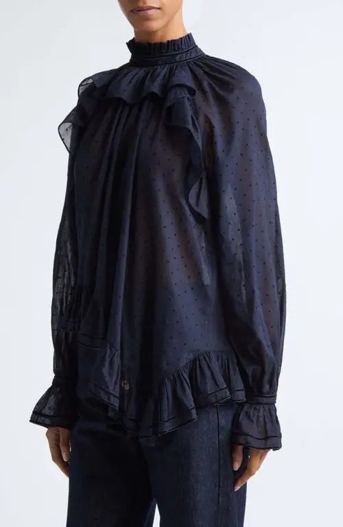 Ulla Johnson Marcella Clip Dot Ruffle Top - Nightfall