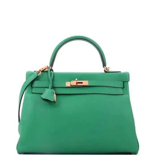 Hermès Kelly Handbag Evercolor With Gold Hardware 32 - Green