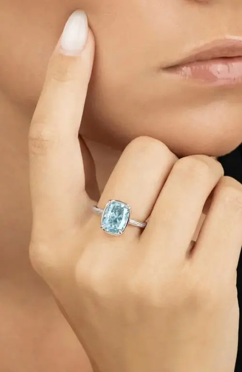 Sterling Forever Cushion Cut Imitation Aquamarine Sterling Silver Ring - Light Blue/silver