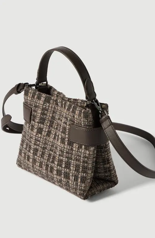 Brunello Cucinelli Suede Top-handle Bag With Precious Check Embroidery