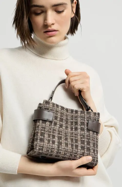 Brunello Cucinelli Suede Top-handle Bag With Precious Check Embroidery