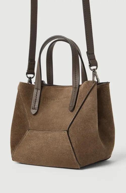 Brunello Cucinelli Suede Mini Bag With Monili - Bark