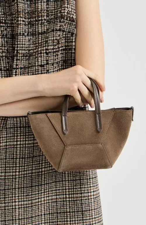 Brunello Cucinelli Suede Mini Bag With Monili - Bark