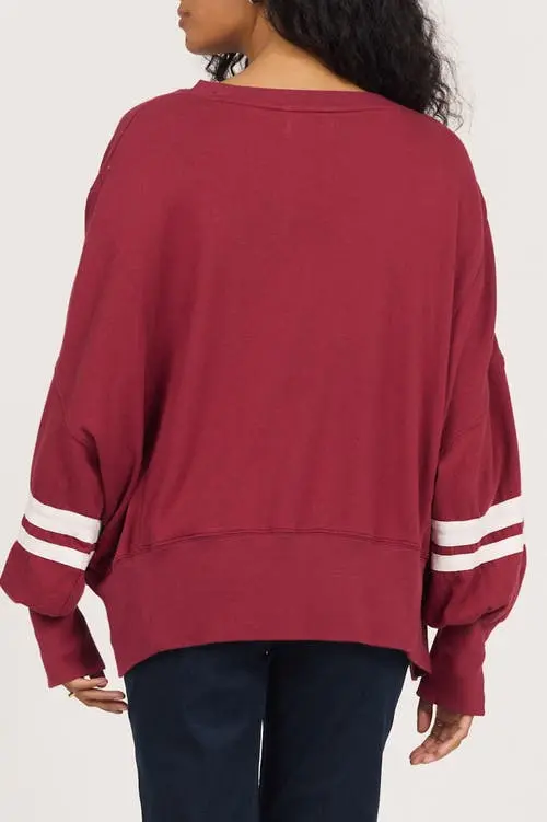 DEAR JOHN Oversized Terry Sweatshirt With Contrast Stripes - Tibetan Red